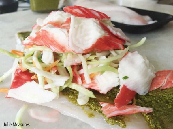 Crab and Vegetable Stuffed Sole Fish Filet Roll Ups - Julie Measures