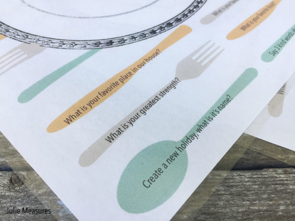 Conversation Starter Placemats Free Printable - Julie Measures