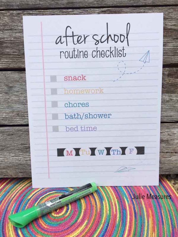 After School Routine Checklist - Julie Measures